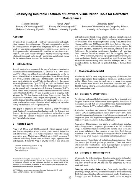 Pdf Classifying Desirable Features Of Software Visualization Tools