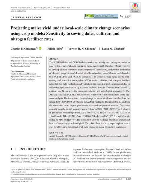 PDF Projecting Maize Yield Under Local Scale Climate Change Scenarios Using Crop Models