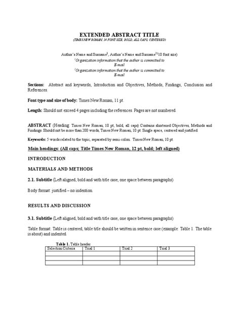 Extended Abstract Format Pdf Letter Case Times New Roman