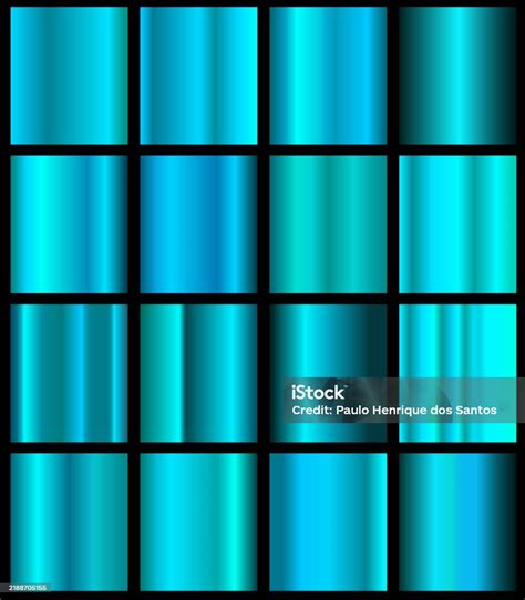 Collection Of Blue Gradient Backgrounds Set Of Blue Metallic Textures Vector Illustration Stock