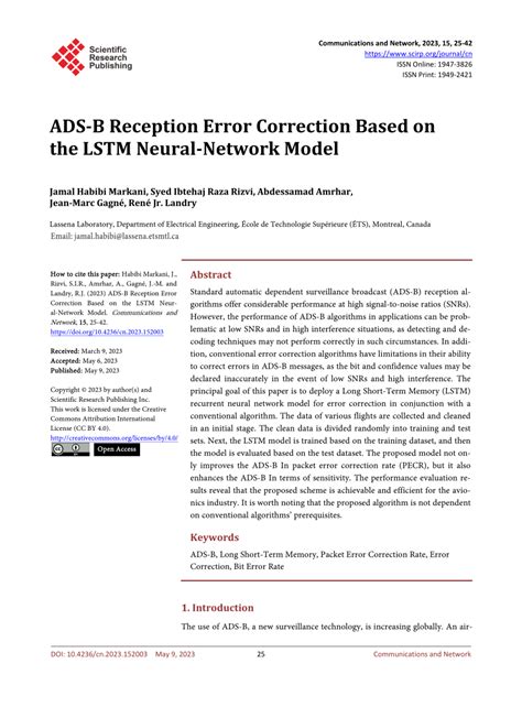 Pdf Ads B Reception Error Correction Based On The Lstm Neural Network Model