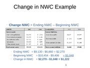 Change In NWC Example Change In NWC Example Change NWC Ending NWC Beginning NWC Ending NWC