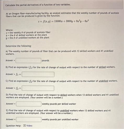 Solved Calculate The Partial Derivatives Of A Function Of Chegg