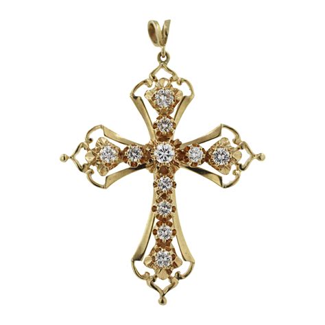 14 Karat Yellow Gold Diamond Cross Pendant At 1stdibs