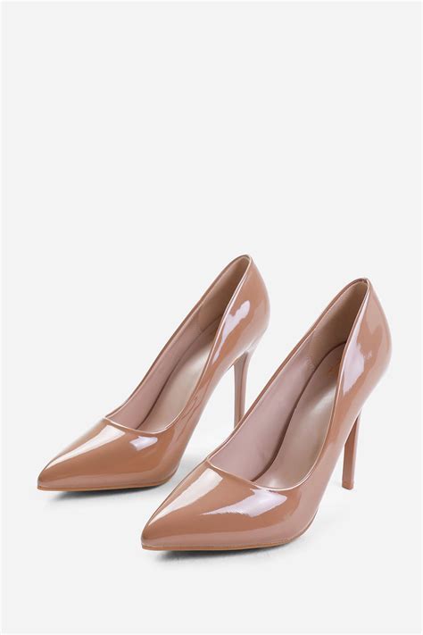 Kyra High Heel Stiletto Pumps In Mocha Patent Faux Leather High Heels Stilettos Stiletto