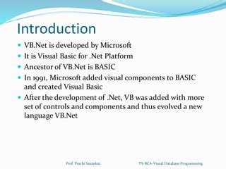 Ty Bca Sem V Introduction To Vb Net I Uploaded Pptx Databases Computer Software And