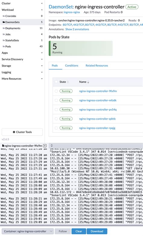 rancher server web ui does not show logging content of any pod in the log panel · issue 37820