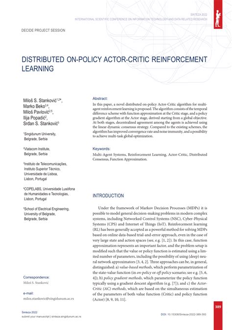 Pdf Distributed On Policy Actor Critic Reinforcement Learning