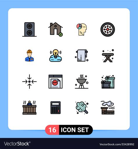 Modern Set 16 Flat Color Filled Lines Royalty Free Vector