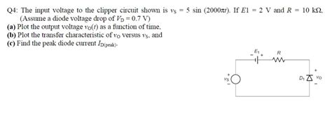 Solved Q The Input Voltage To The Clipper Circuit Shown Is Chegg
