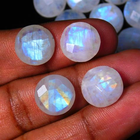 Aaa Rainbow Moonstone Gemstone 10mm Round Faceted Natural Moonstone Etsy