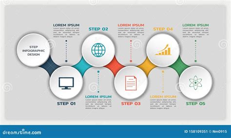 Step Infographic Design Workflow Infographic With Round Elements Icons And Text Stock Vector