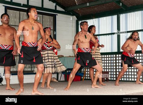 Maori Dancers Dressed In Their Traditional Dance Dress At A Cultural