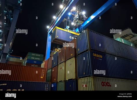 Odessa Ukraine Sirca 2019 Operation Of Container Terminal At Night