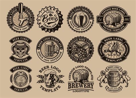 A Bundle Of Black And White Vintage Beer Emblems 1591387 Vector Art At