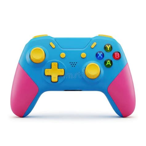 Vibrant Blue And Pink Gaming Controller With Yellow Accents Stock