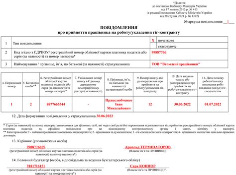 Приклад №2 заповнення Повідомлення про прийняття працівника на роботу