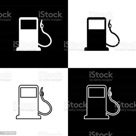 흑백 배경에 격리 된 가솔린 또는 주유소 아이콘을 설정합니다 자동차 연료 기호입니다 가솔린 펌프 벡터 일러스트레이션 0명에 대한