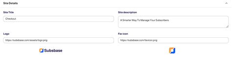 Configure Site Settings Subsbase