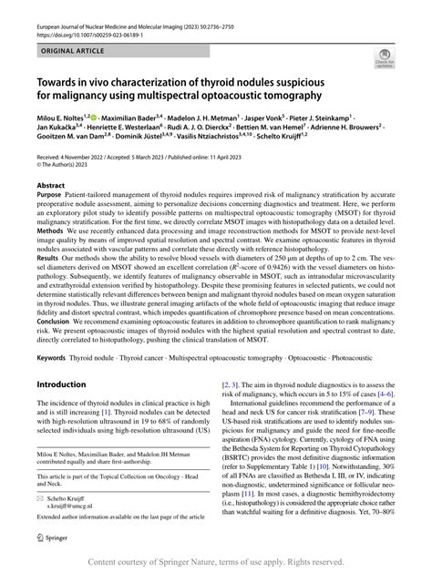 Pdf Towards In Vivo Characterization Of Thyroid Nodules Suspicious For Malignancy Using
