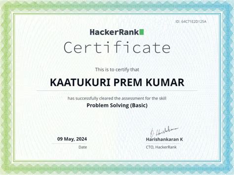 Prem Kumar Kaatukuri On Linkedin Hackerrank Certificate Gratitude