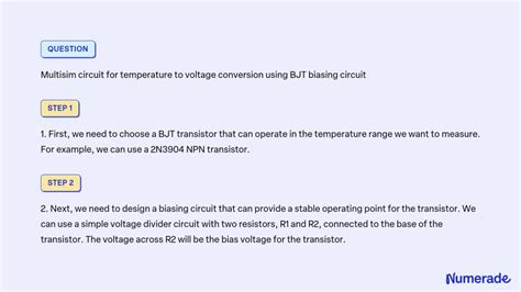 Solved Multisim Circuit For Temperature To Voltage Conversion Using Bjt Biasing Circuit