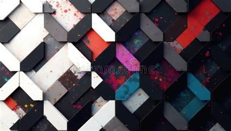 Interlocking Squares Create A Bold Black And White Grid Square Pattern Design Stock