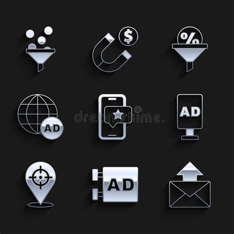 Set Mobile With Review Rating Advertising Mail And E Mail Target Lead Management And Icon