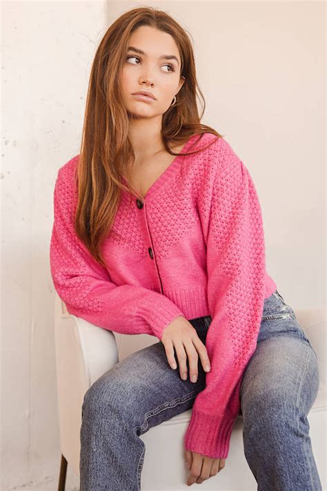 Hot Pink Sweater Cropped Cardigan Sweater Button Up Cardigan Lulus