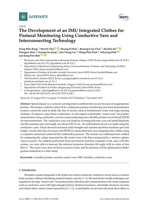 PDF The Development Of An IMU Integrated Clothes For Postural Monitoring Using Conductive Yarn