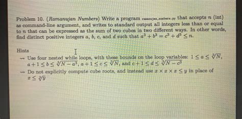 Solved Problem 10 Ramanujan Numbers Write A Program