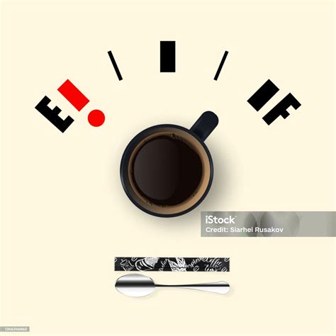 커피 휴식 흰색 배경에 블랙 커피와 연료 레벨 게이지가있는 벡터 3d 사실적인 검은 색 머그잔 커피 한 잔과 개념 배너 디자인