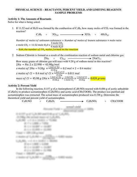 Solution Physical Science Reactants Percent Yield And Limiting