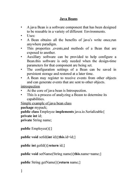 Java Beans Java Beans A Java Bean Is A Software Component That Has