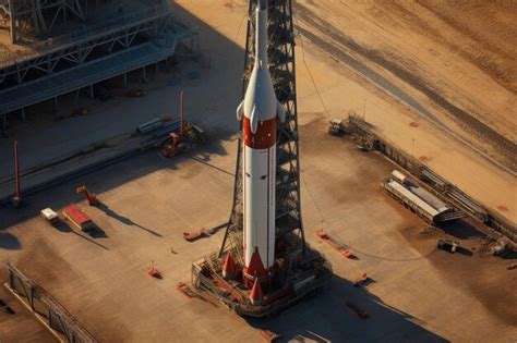 Premium Ai Image Aerial View Of Reusable Rocket On Launch Pad Ready For Liftoff