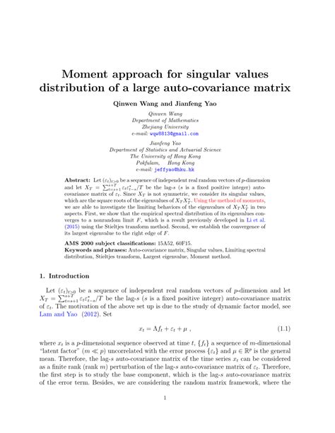 Pdf Moment Approach For Singular Values Distribution Of A Large Auto