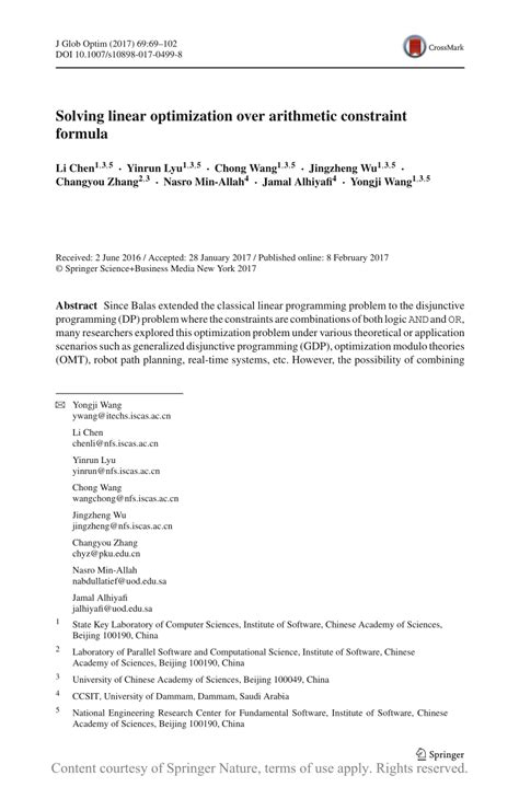 solving linear optimization over arithmetic constraint formula