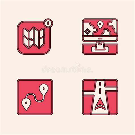 Set Gps Device With Map Infographic Of City Monitor Location Marker And Route Icon Vector