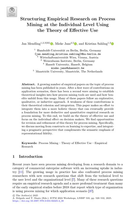 Pdf Structuring Empirical Research On Process Mining At The