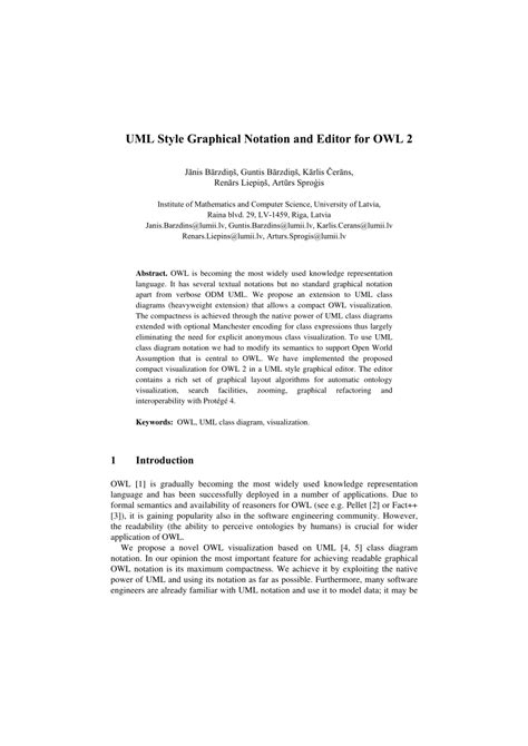 Pdf Uml Style Graphical Notation And Editor For Owl 2