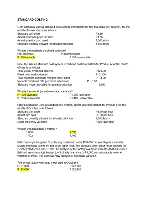 Standard Costing Pdf Business Economics Business