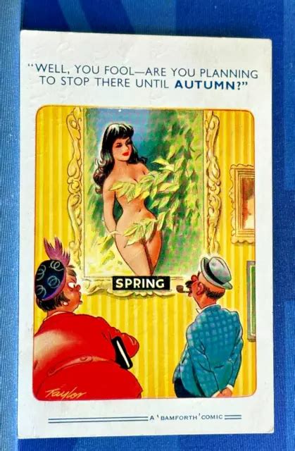 Saucy Bamforth Comic Postcard 1962 Nude Artist Model Artwork Spring