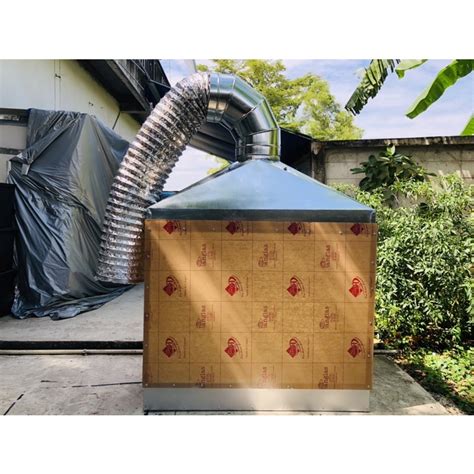 ปล่องควันควันสังกะสีแบบตั้งบนเคาน์เตอร์ สังกะสี อะคลิริค พร้อมพัดลมและท่อเฟล็กซ์ 3 เมตร