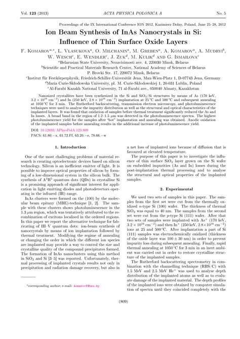Pdf Ion Beam Synthesis Of Inas Nanocrystals In Si Influence Of Thin Surface Oxide Layers
