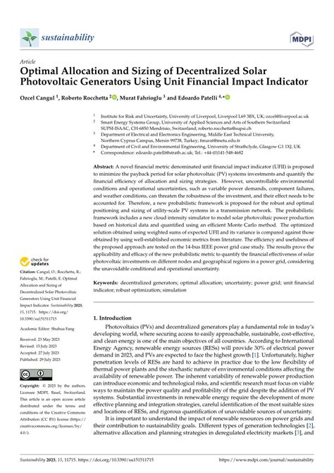Pdf Optimal Allocation And Sizing Of Decentralized Solar Photovoltaic