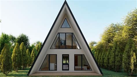 Premium Photo Triangular Frame House Wooden With Two Story High Quality Render 3d Modeling