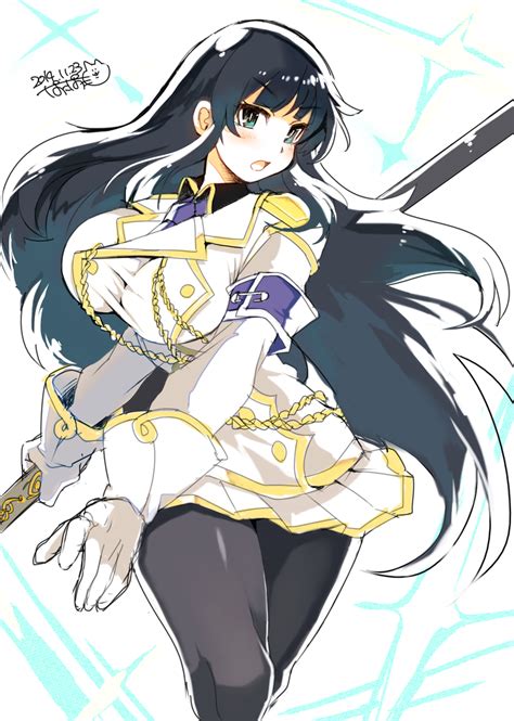 Safebooru 1girl Aqua Eyes Armband Black Hair Black Legwear Blush Dated Gloves Ikaruga Senran