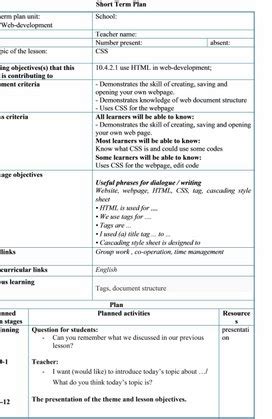 Computer science grade CSS lesson plan variant Формат docx Опубликовано в