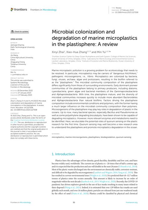 Pdf Microbial Colonization And Degradation Of Marine Microplastics In The Plastisphere A Review