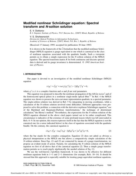 Pdf Modified Nonlinear Schrödinger Equation Spectral Transform And N‐soliton Solution